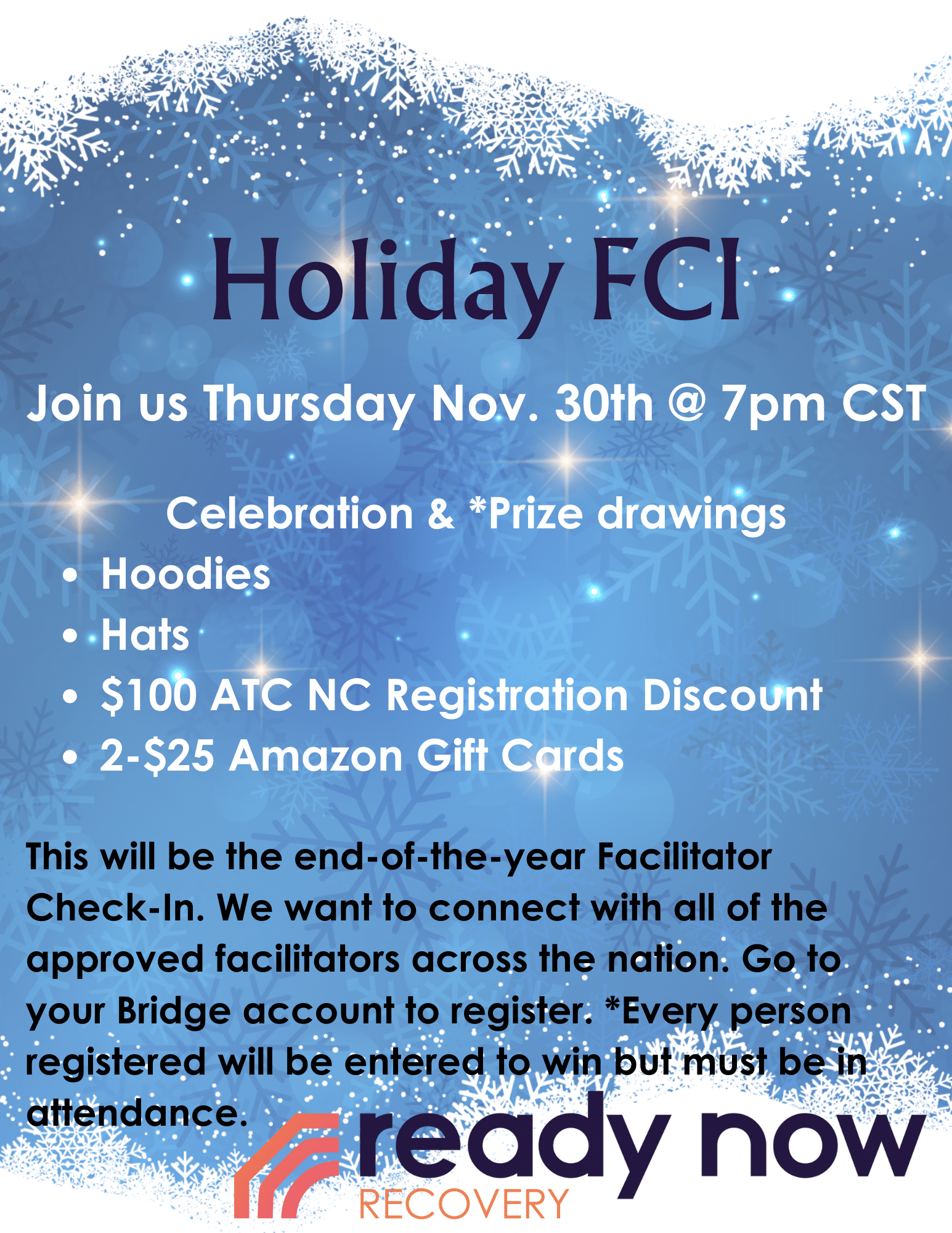 REGISTER*** for the Holiday Facilitator Check-In - Ready Now Recovery